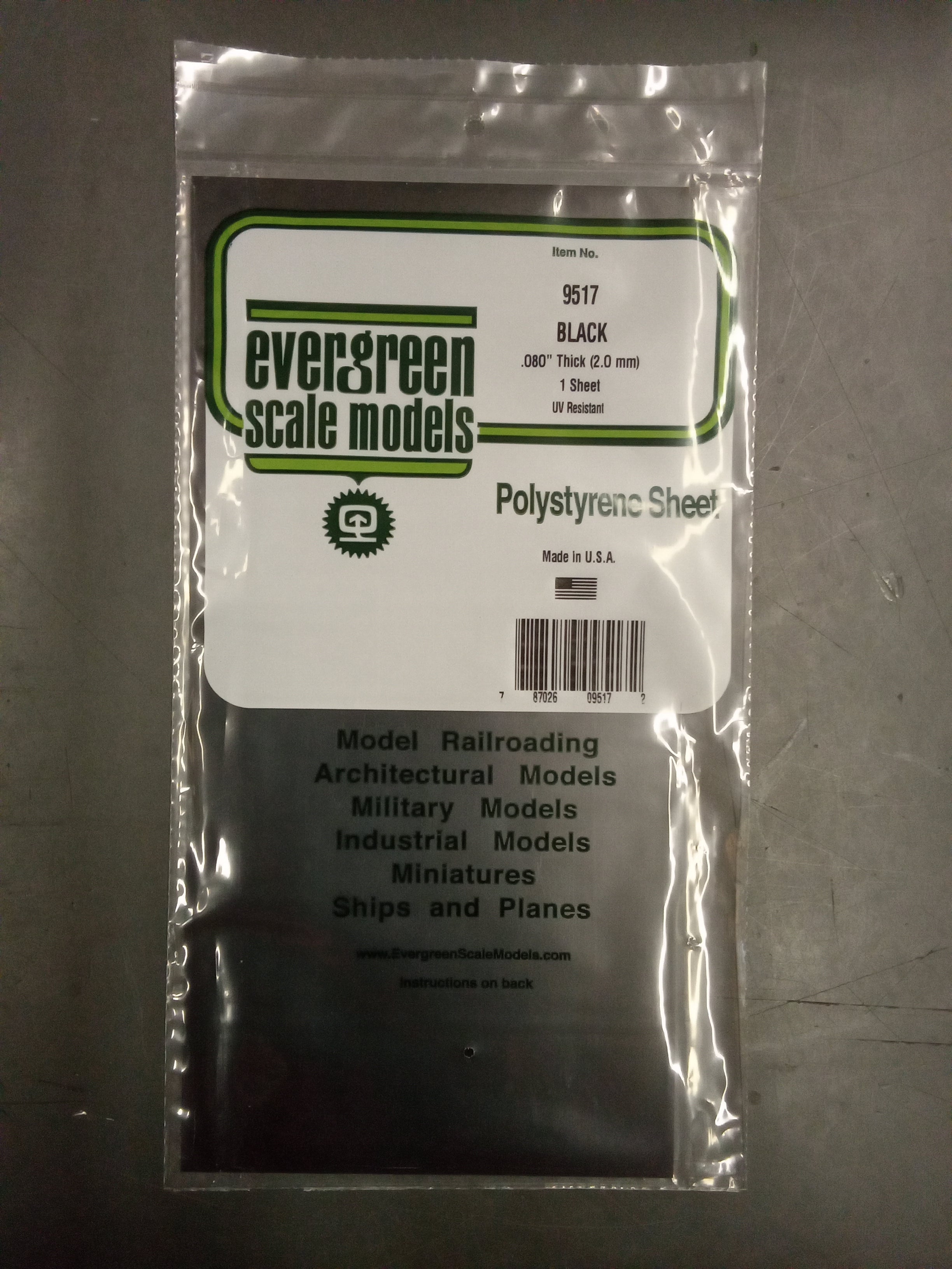 EVERGREEN BLACK STYRENE .08"X6X12 – Central Hobbies