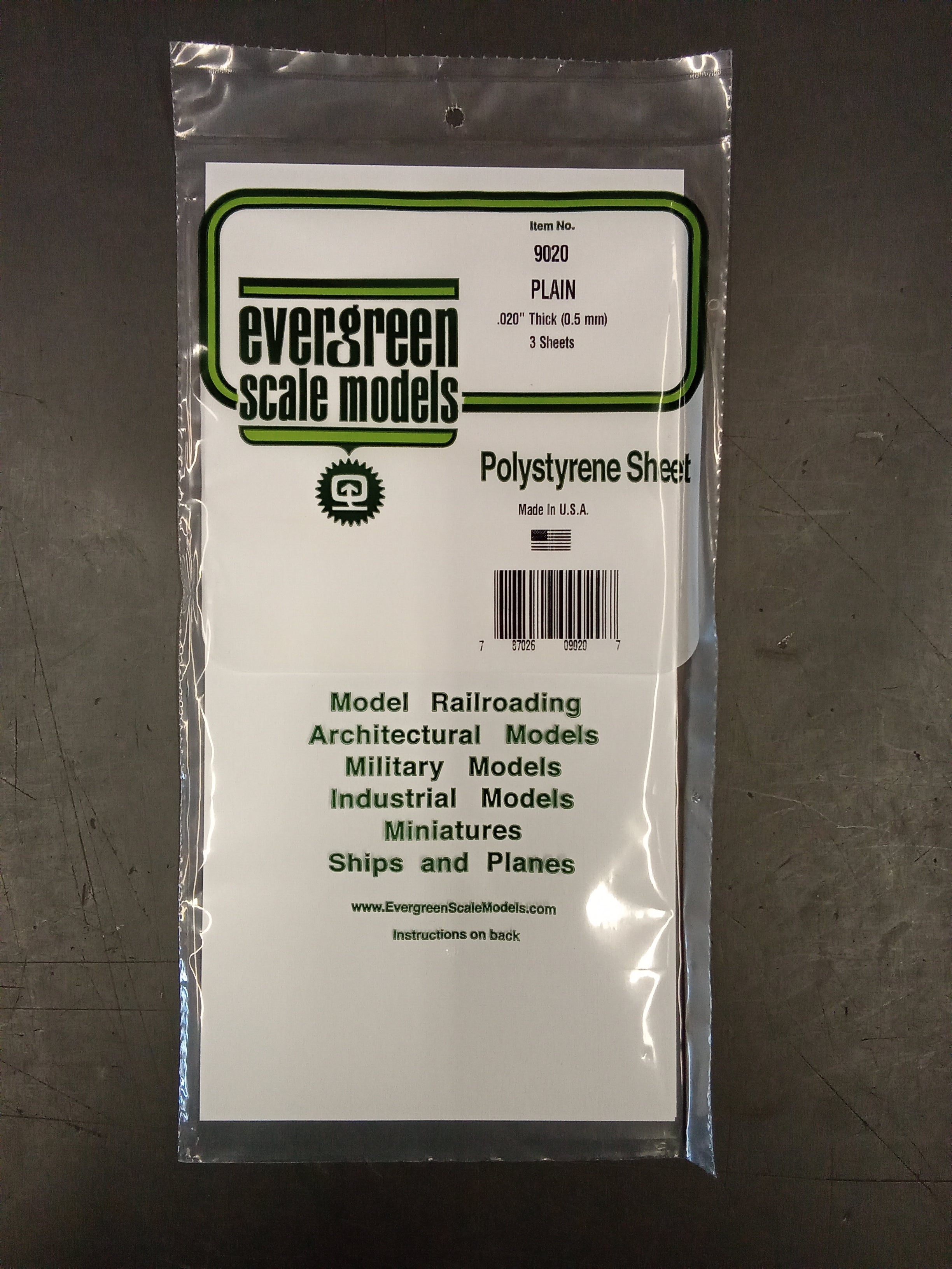 EVERGREEN WHITE STYRENE 6X12 .020" – Central Hobbies